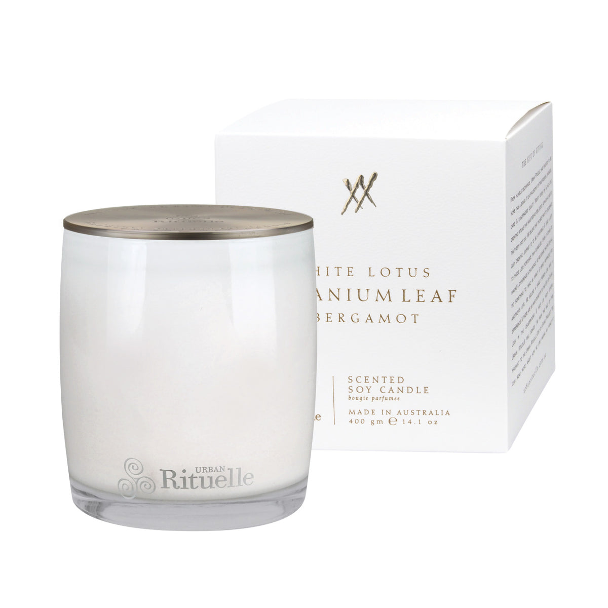400g Candle - White Lotus, Geranium Leaf & Bergamot — Tilley's Furniture